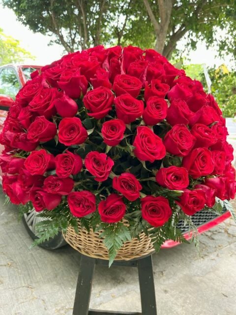 Canasta De 100 Rosas Rojas Florería Iris Playa Del Carmen